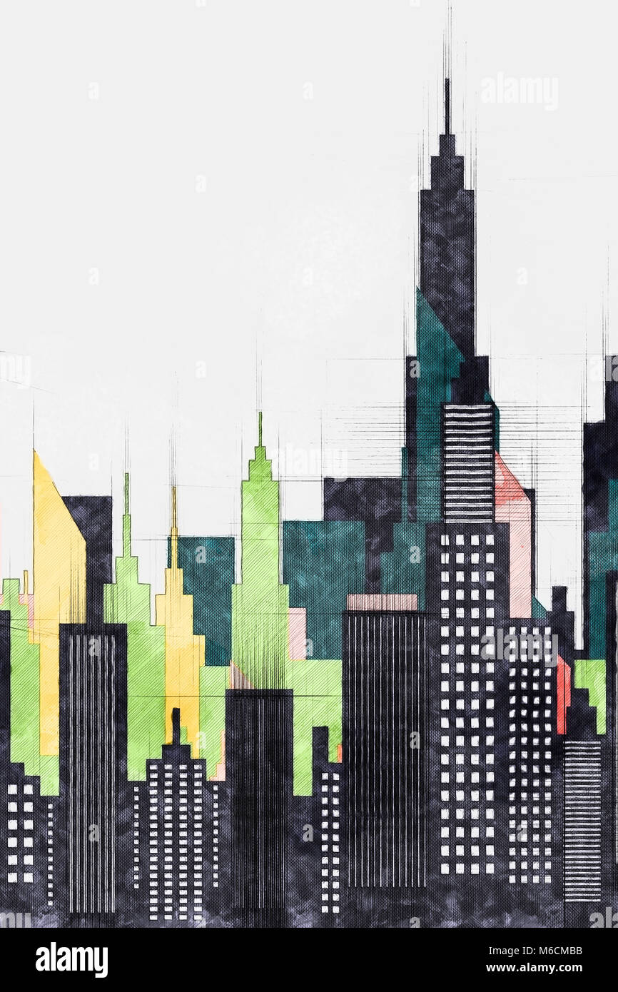 Modern American City Buildings And Skyscrapers Illustration Stock Photo ...