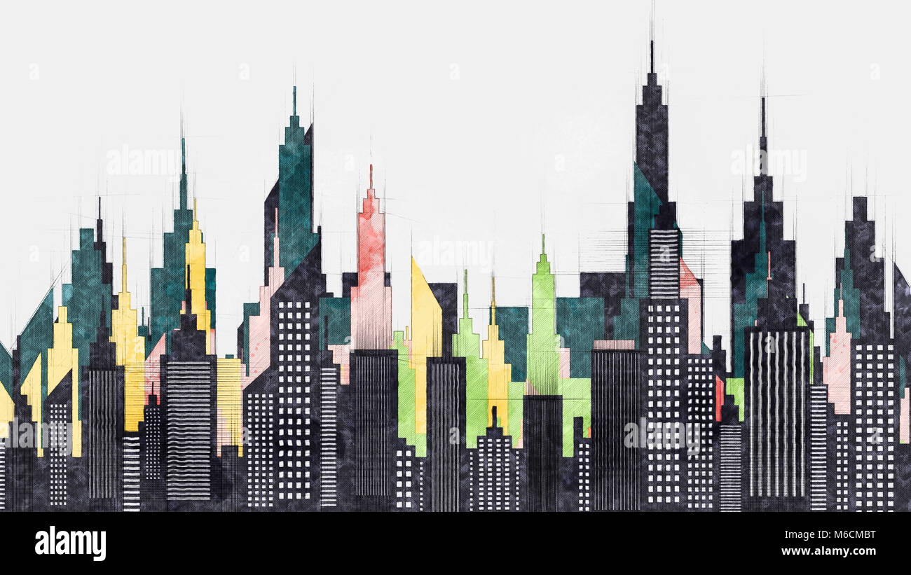 Modern American City Buildings And Skyscrapers Illustration Stock Photo ...