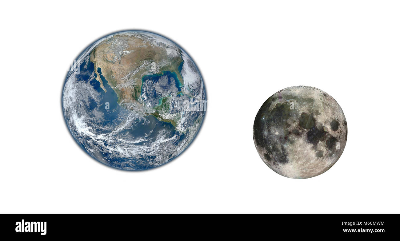 Earth planet and Moon isolated on white. Elements of this image ...