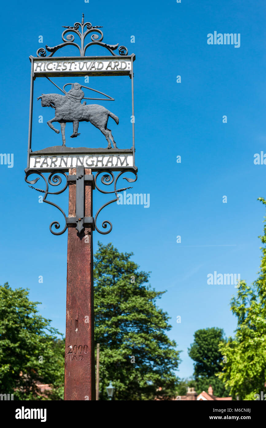 Village name sign for Farningham in Kent. Hic est vvadard, (Here is ...
