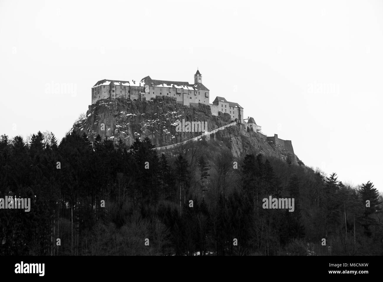Black and white shot of the imposing Riegersburg castle constructed ...
