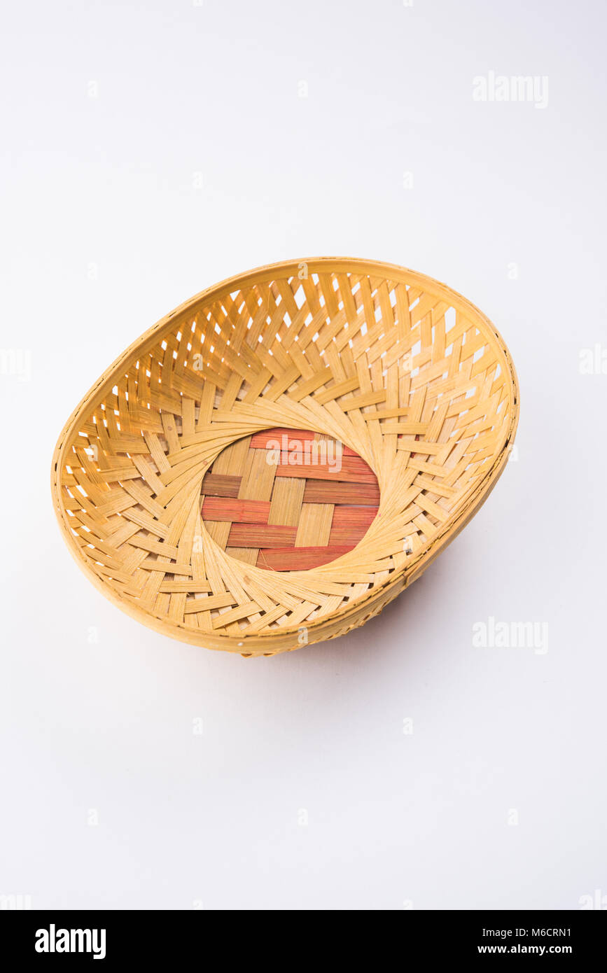 empty cane basket or tokri in hindi and topli in marathi, isolated over ...