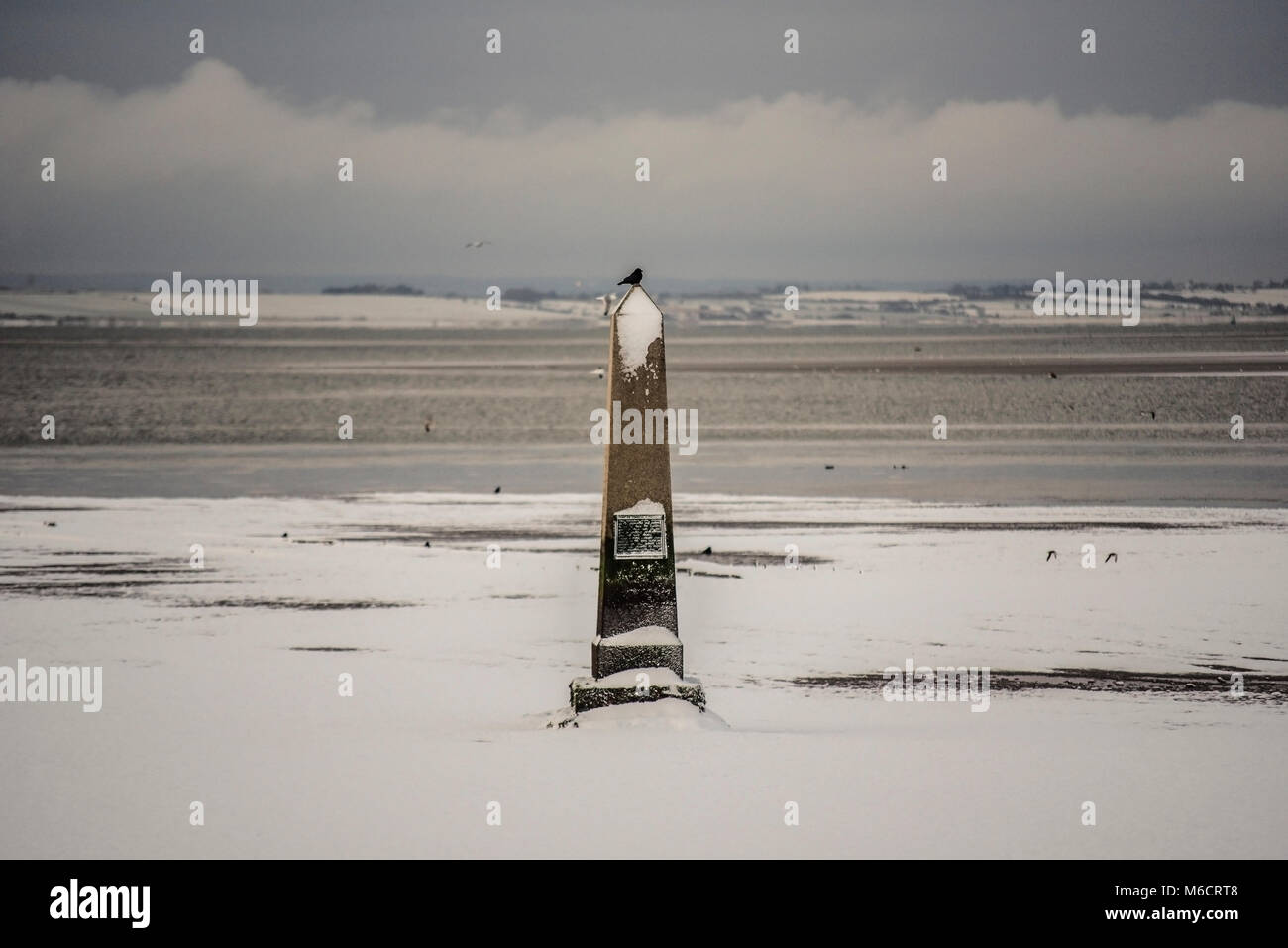 Crowstone at Chalkwell Beach Southend on Sea, Essex, in snow from the ...