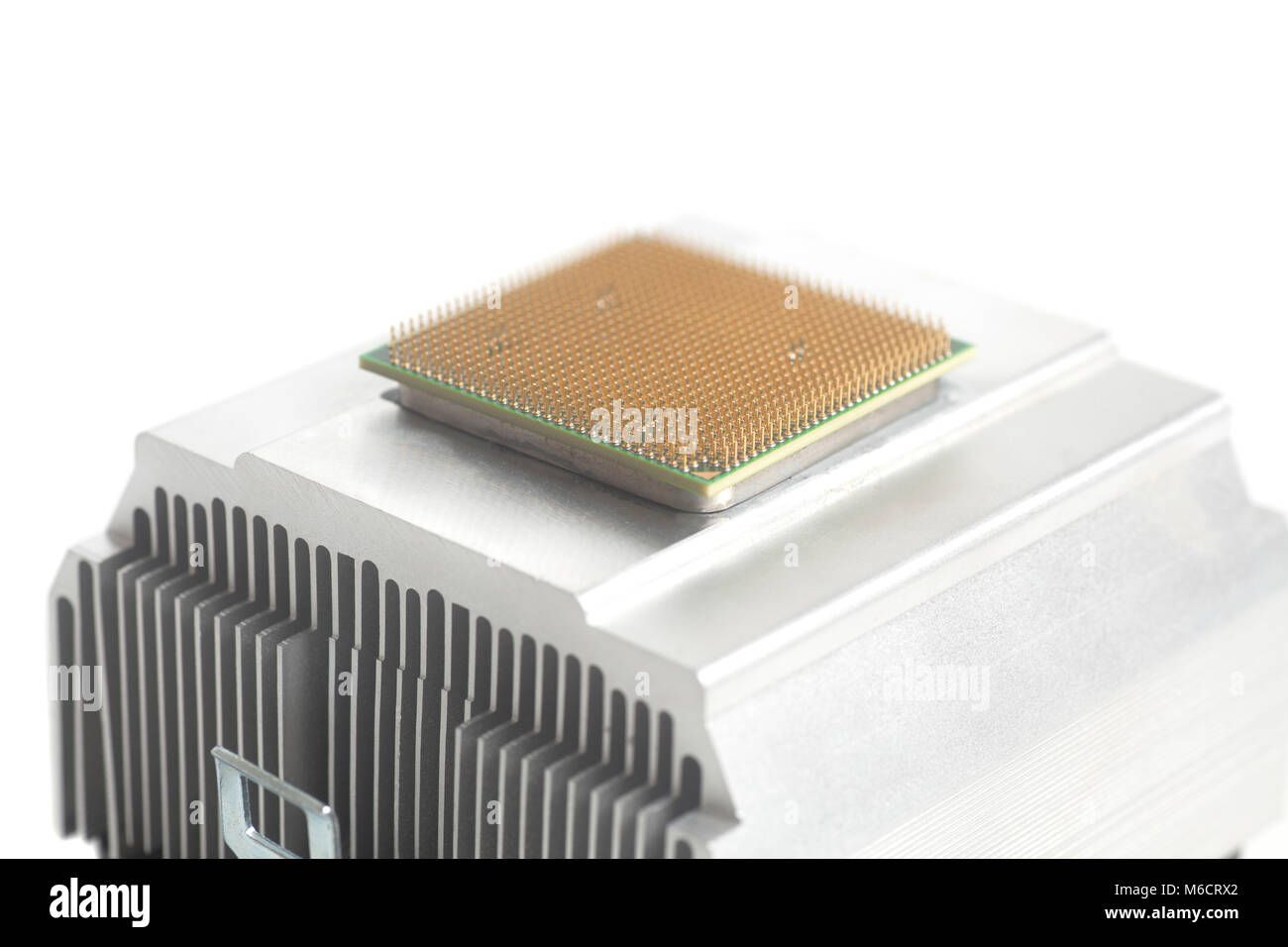 Central processing unit CPU microchip with metal cooler on white ...
