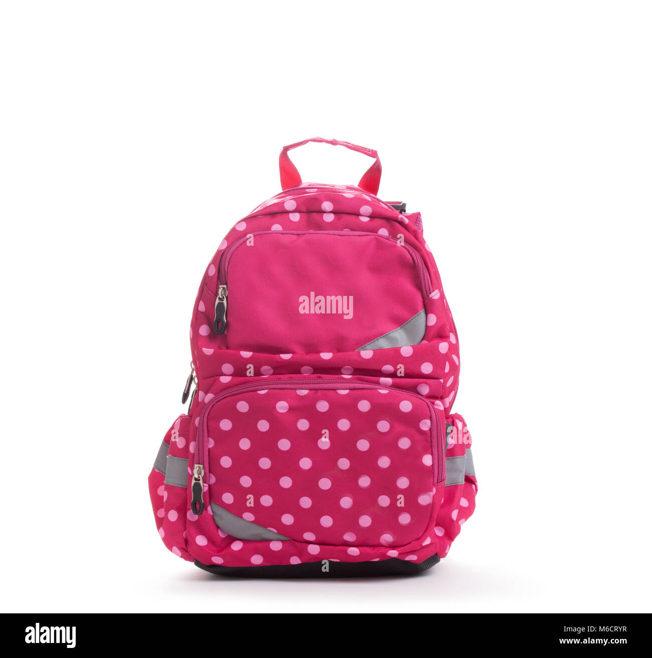 Pink school backpack with white dots isolated on white Stock Photo - Alamy