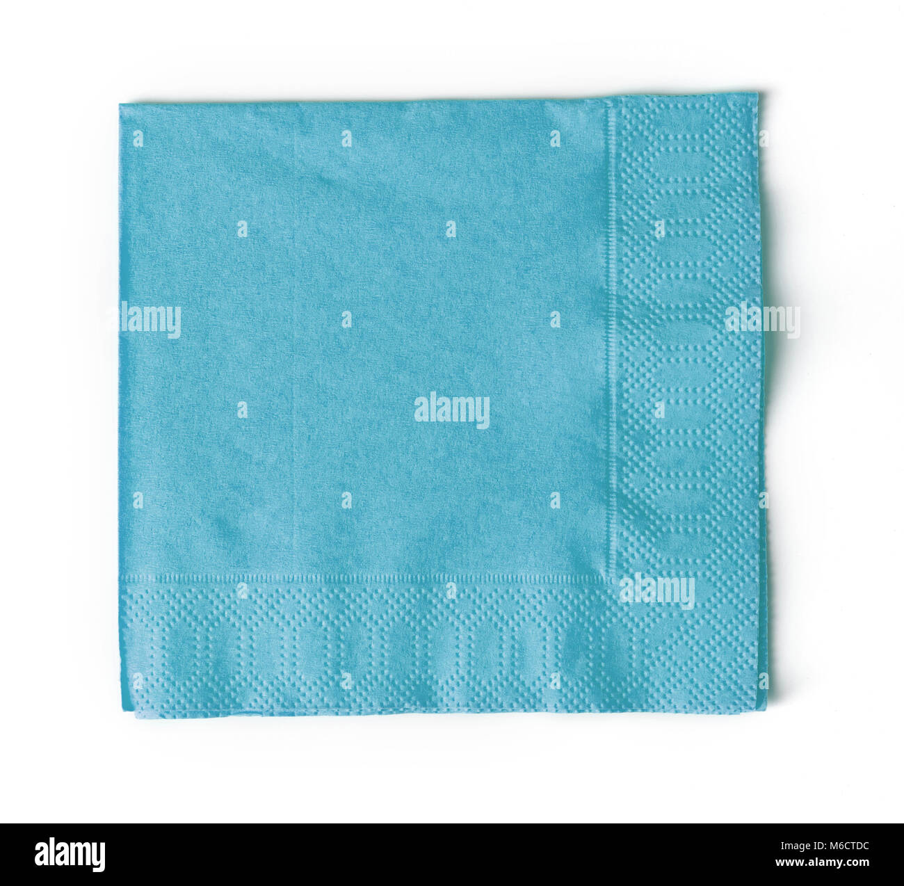 Light blue paper napkin isolated on white background; top view Stock ...