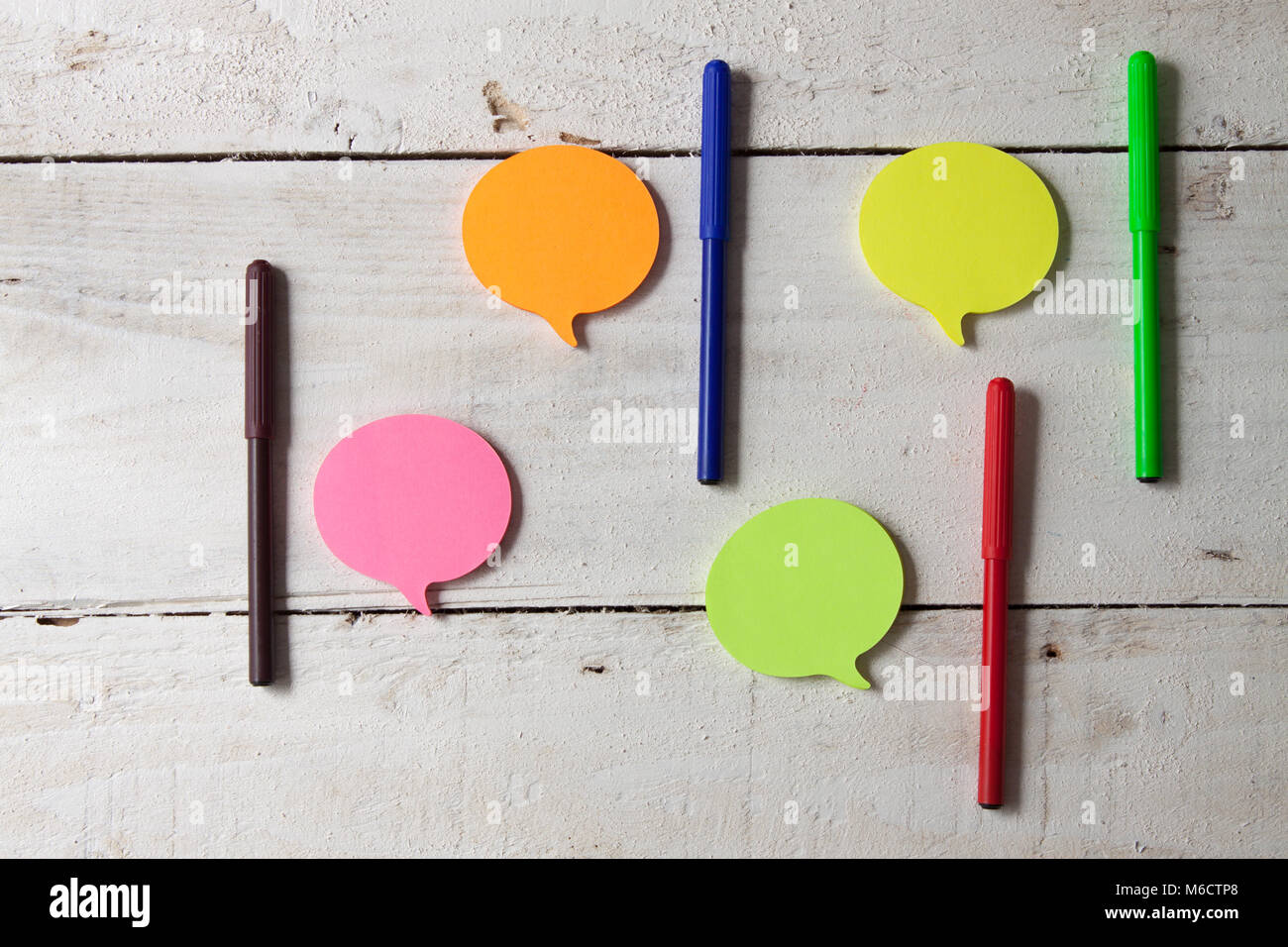 sticky notes with colored markers on wooden background top-view Stock ...