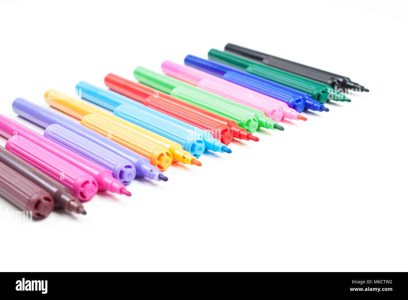 color soft-tip pen on white background Stock Photo - Alamy