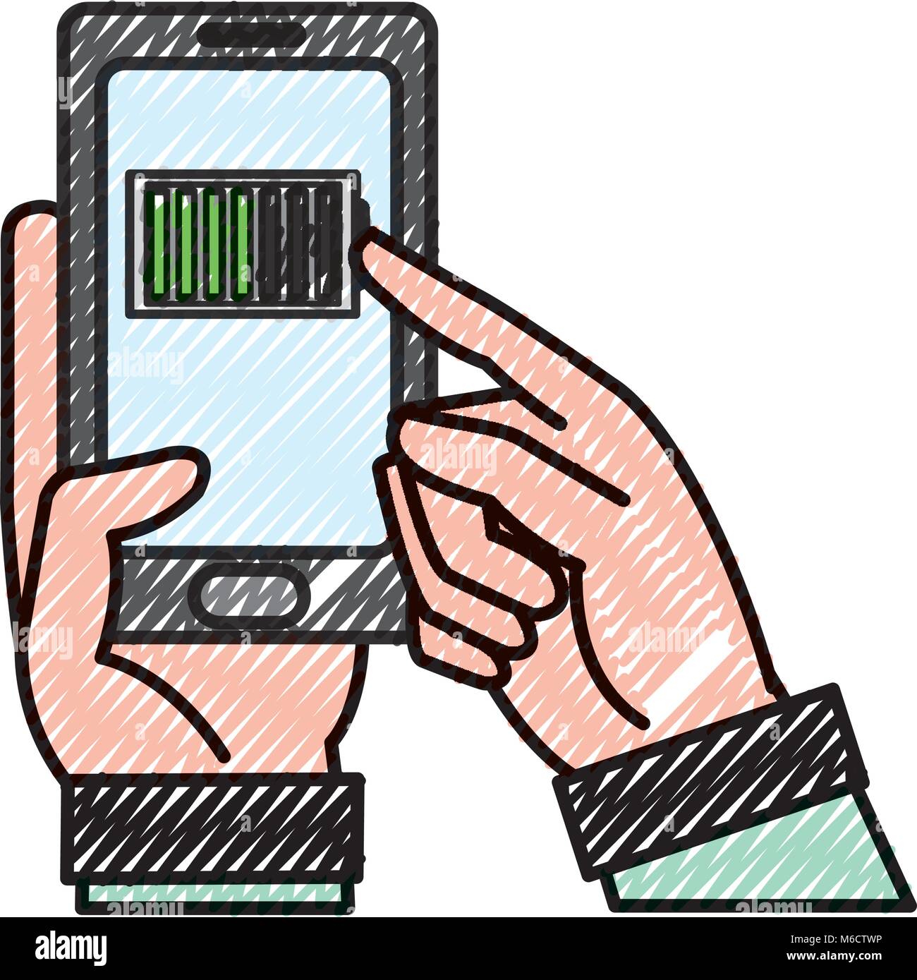 grated hands with smartphone technology and battery power Stock Vector Image & Art - Alamy