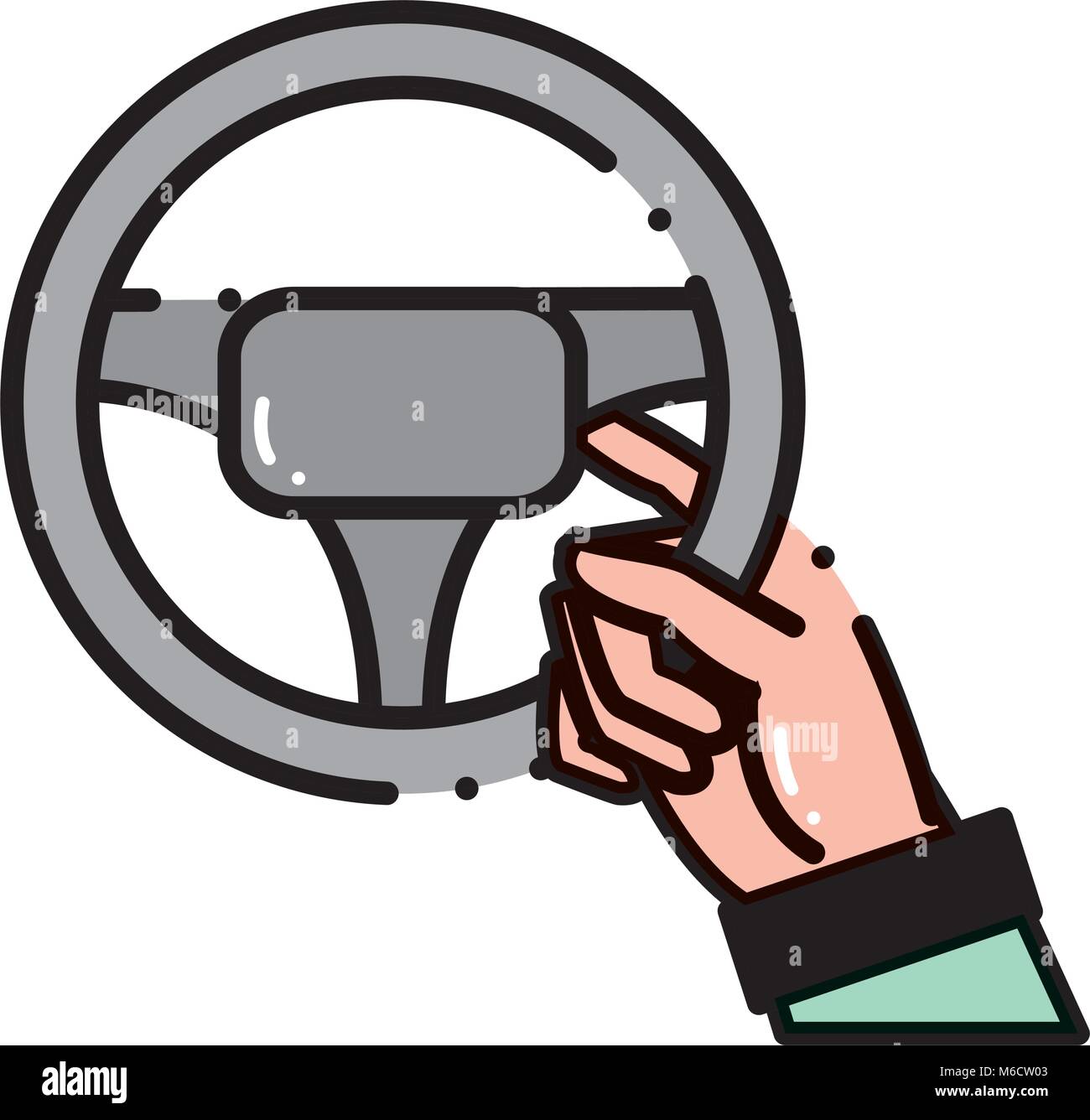 dashed line man hand with steering wheel to drive Stock Vector Image ...
