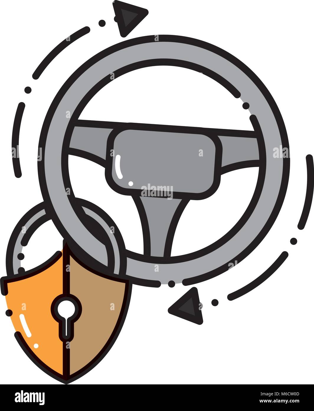 dashed line car steering wheel and padlock security Stock Vector Image ...