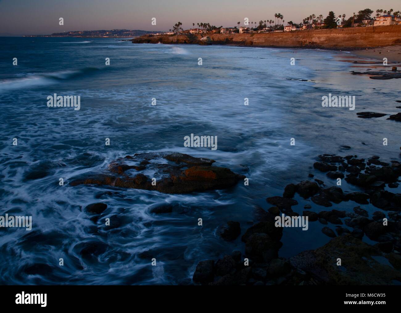 View of beautiful Sunset Cliffs in Point Loma with crashing waves of ...