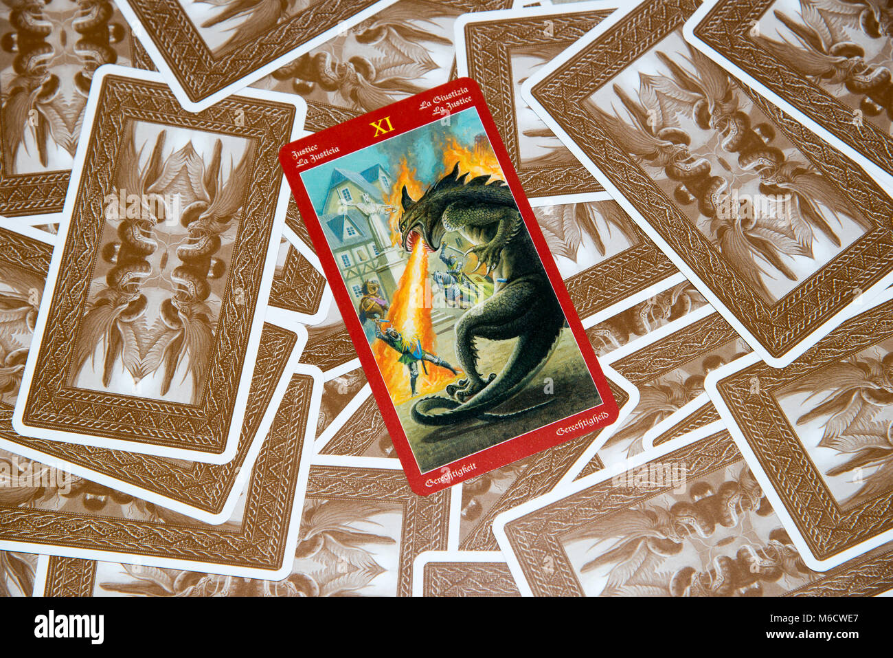 Moscow, Russia - February 18, 2018: Tarot card Justice. Dragon tarot ...