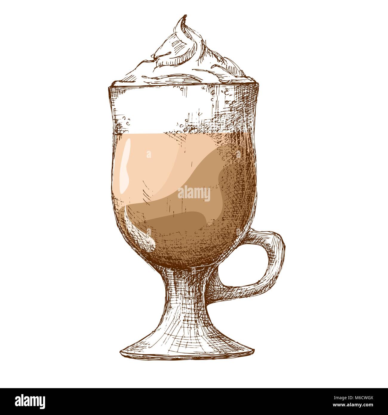 Hand drawn mug with coffee drink. Vector illustration in sketch style ...