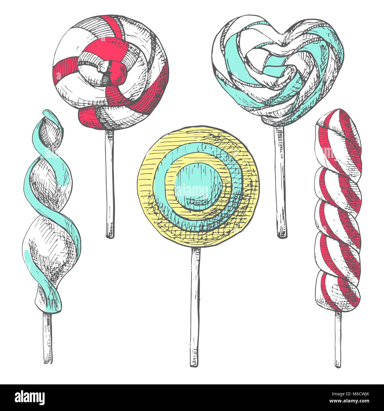 Hand drawn set of different lollipops. Vector illustration of a sketch ...