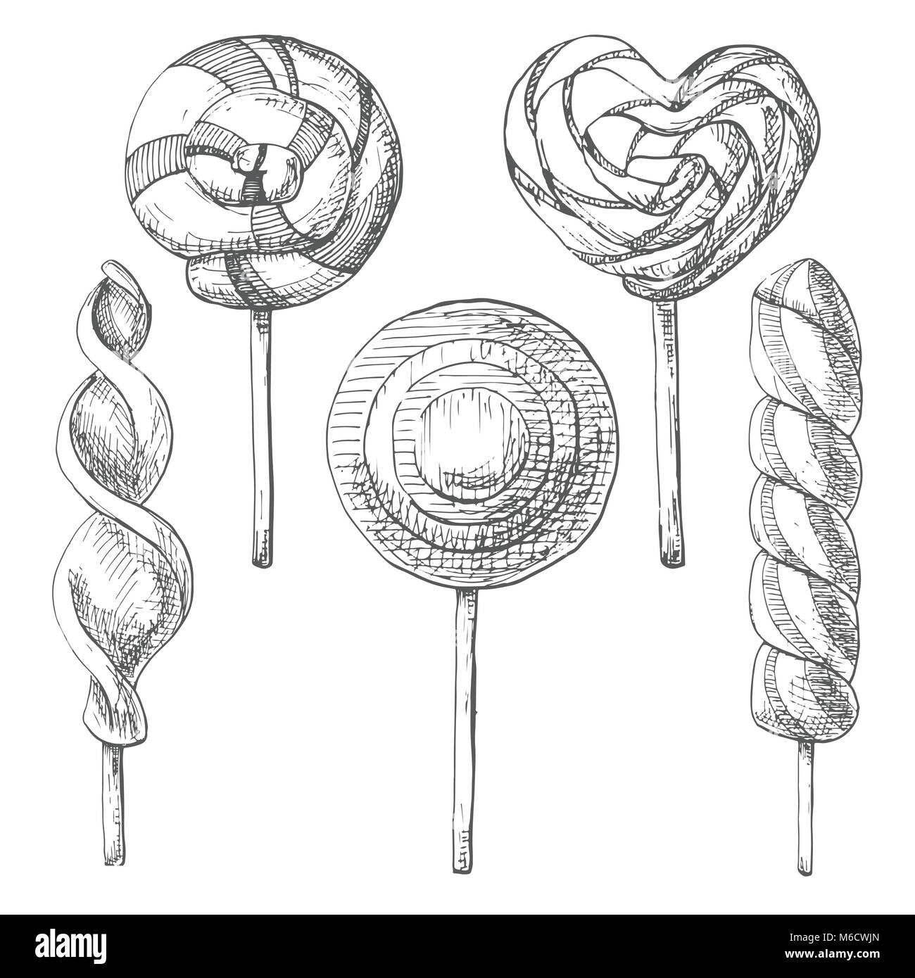 Hand drawn set of different lollipops. Vector illustration of a sketch ...