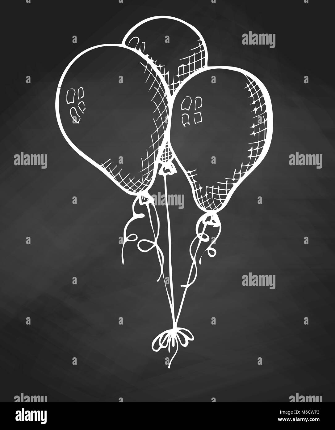 Group of balloons on a string. Hand drawn chalk on a chalkboard. Vector ...