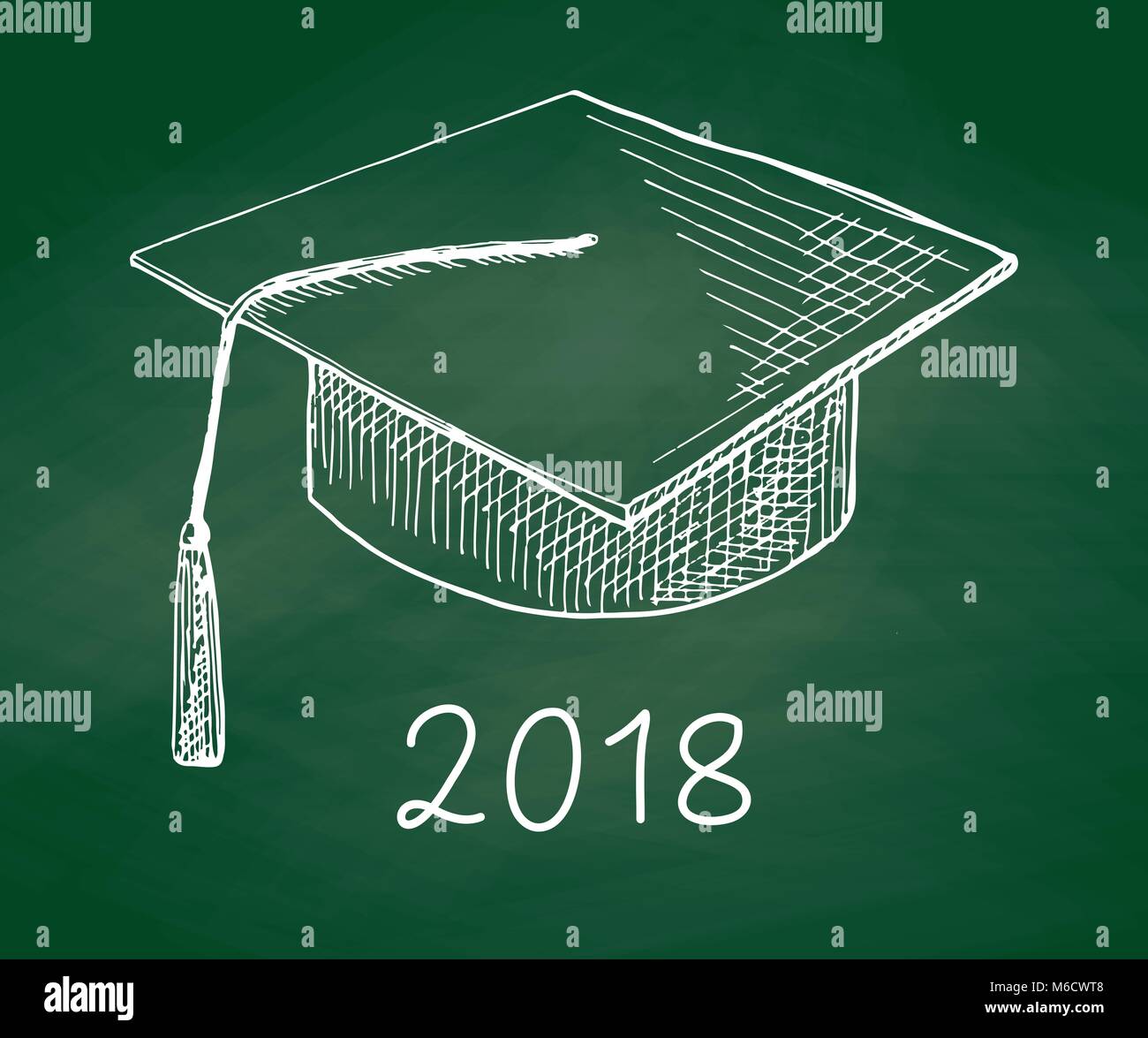 Graduation Cap hand drawn on a green blackboard. Vector illustration of ...