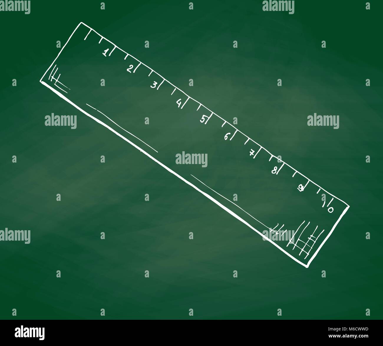 Hand drawn a ruler on a green school board. Vector illustration of a ...