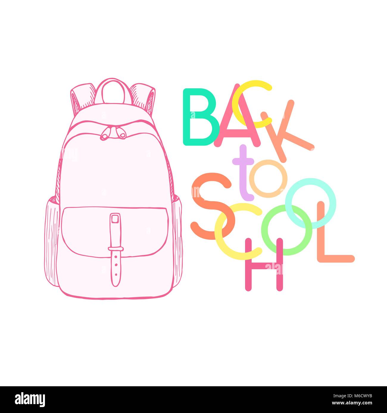 Hand drawn pink backpack. The inscription Back to school. Vector ...