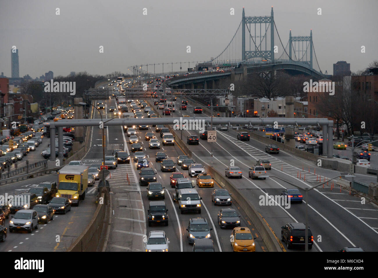 New York City, USA - March 1, 2018: Evening rush hour traffic at Queens ...