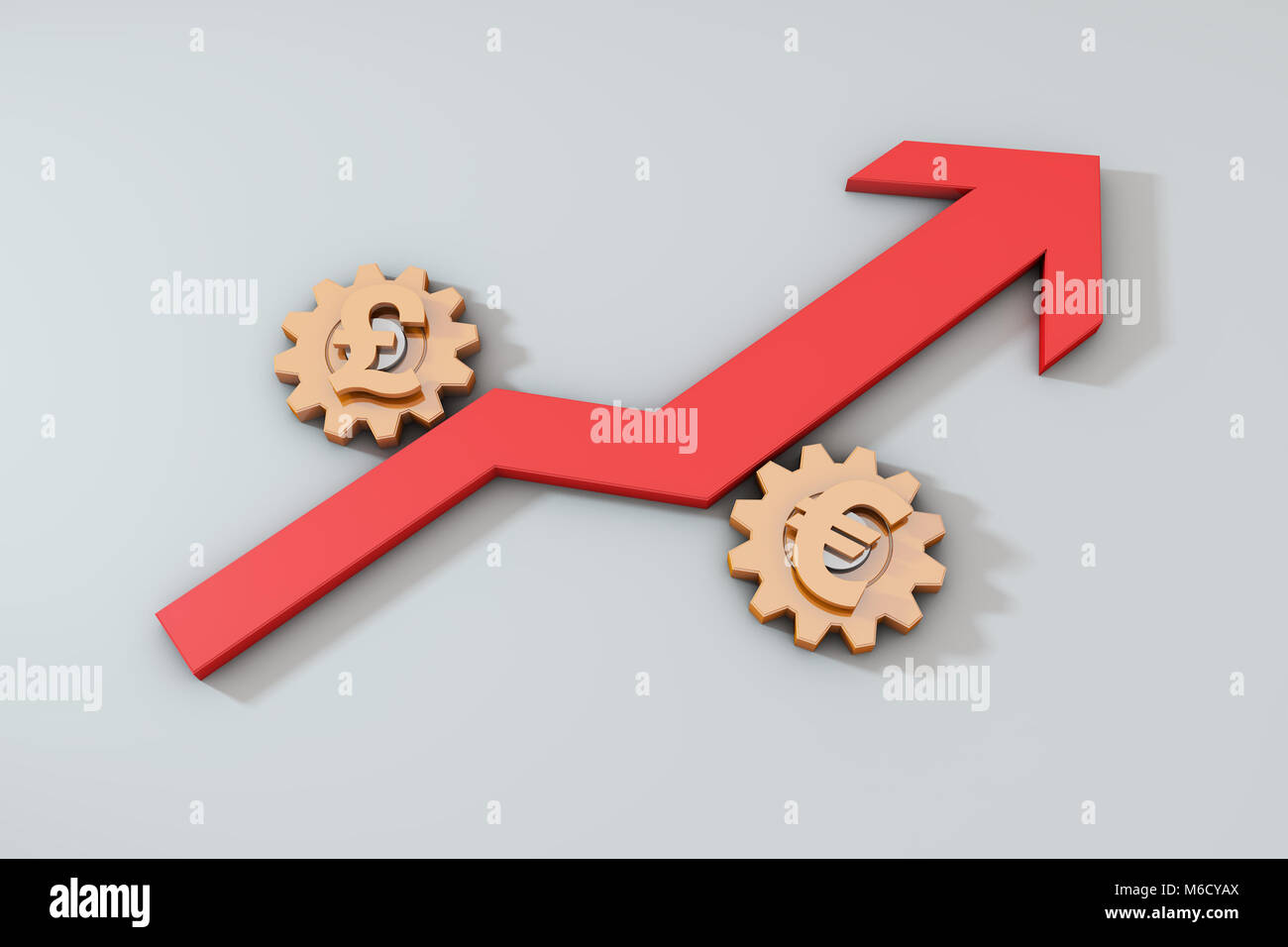 Arrows and currency gears, meaning economic impact, teamwork, economic ...