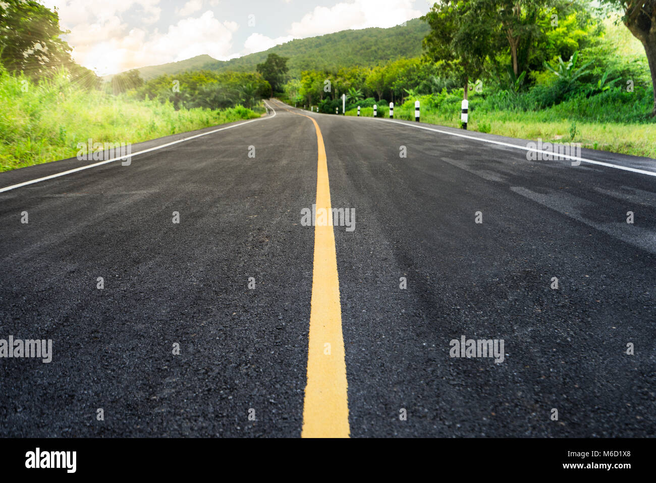 beautiful sun rising sky with asphalt highways road in rural scene use ...