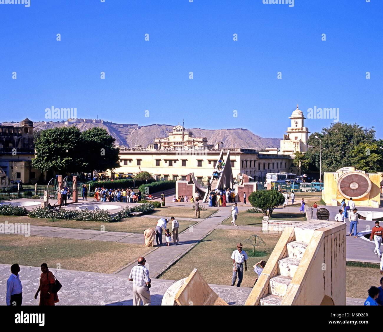 Elevated view of people looking at the giant sundial known as the ...