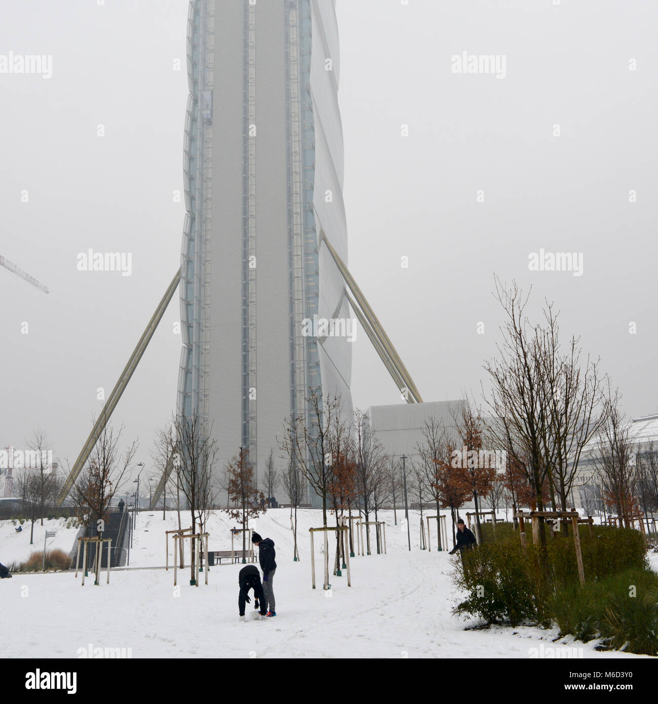 Milan, Italy - Mar 2nd, 2018: Unusually cold and snowy weather due to a ...