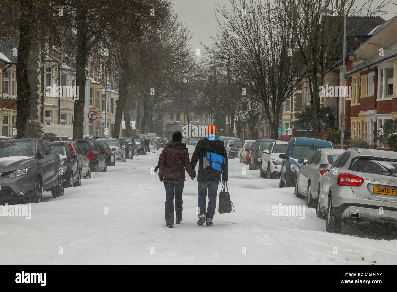 Cardiff, Wales,UK. 2nd March 2018. Pedestrians venture out in Cardiff ...