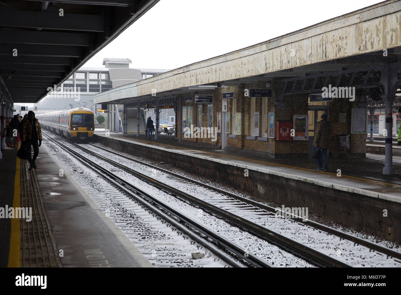 Orpington,UK,2nd March 2018,A train pulls into the platform at ...