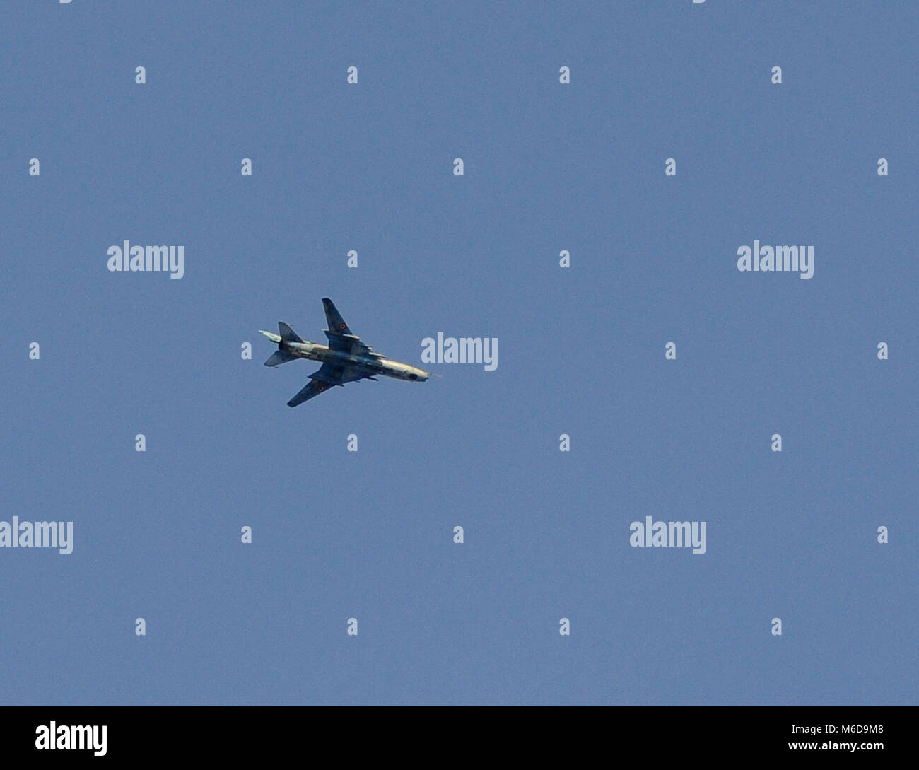 Damascus, Syria. 2nd Mar, 2018. A Syrian military warplane flies over ...