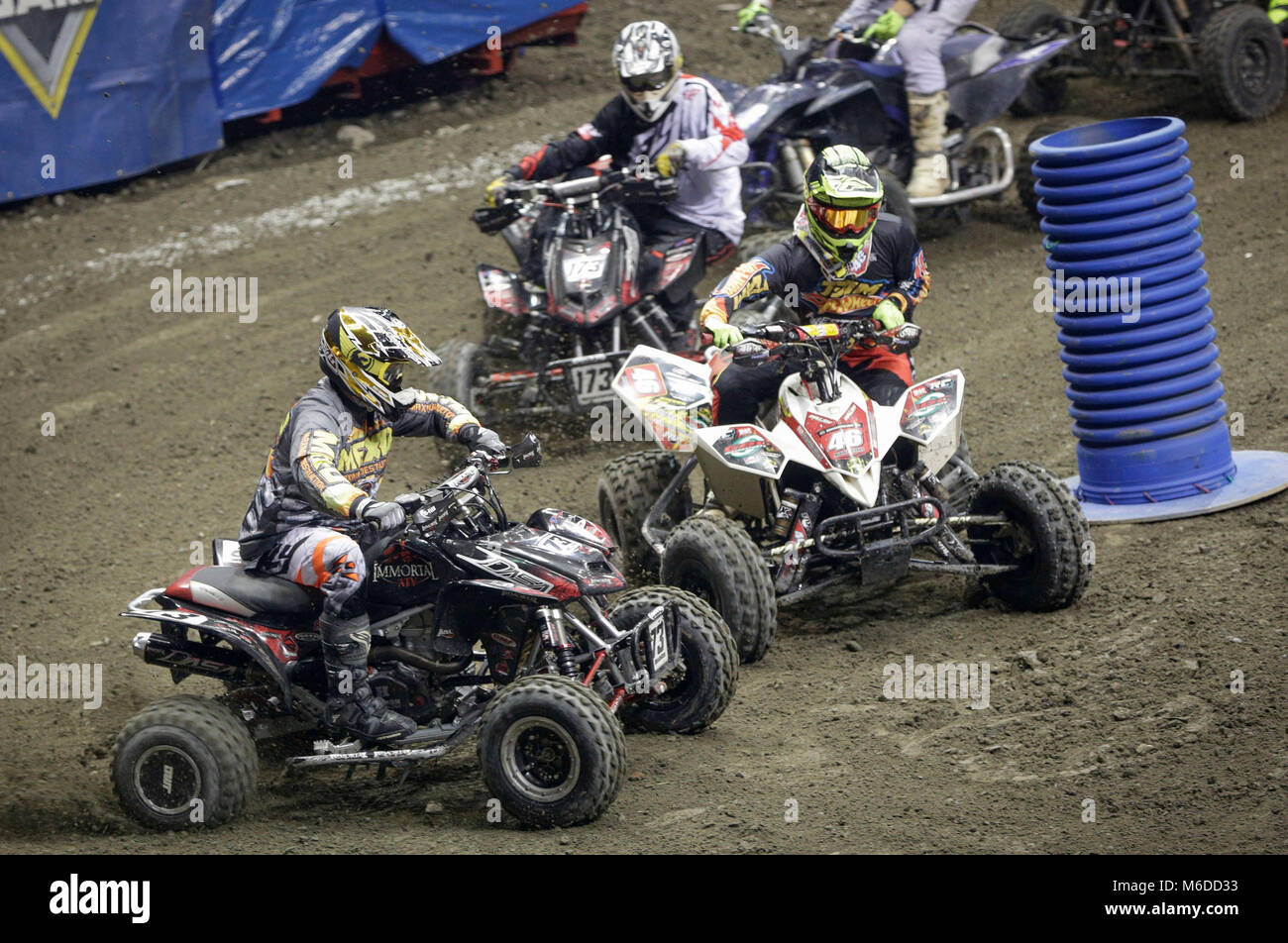 Vancouver, Canada. 2nd Mar, 2018. Four-wheeler ATVs (all-terrain ...