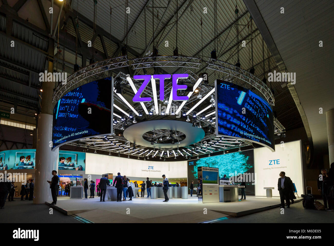Beijing, China. 3rd March 2018. People visit ZTE's booth during the ...