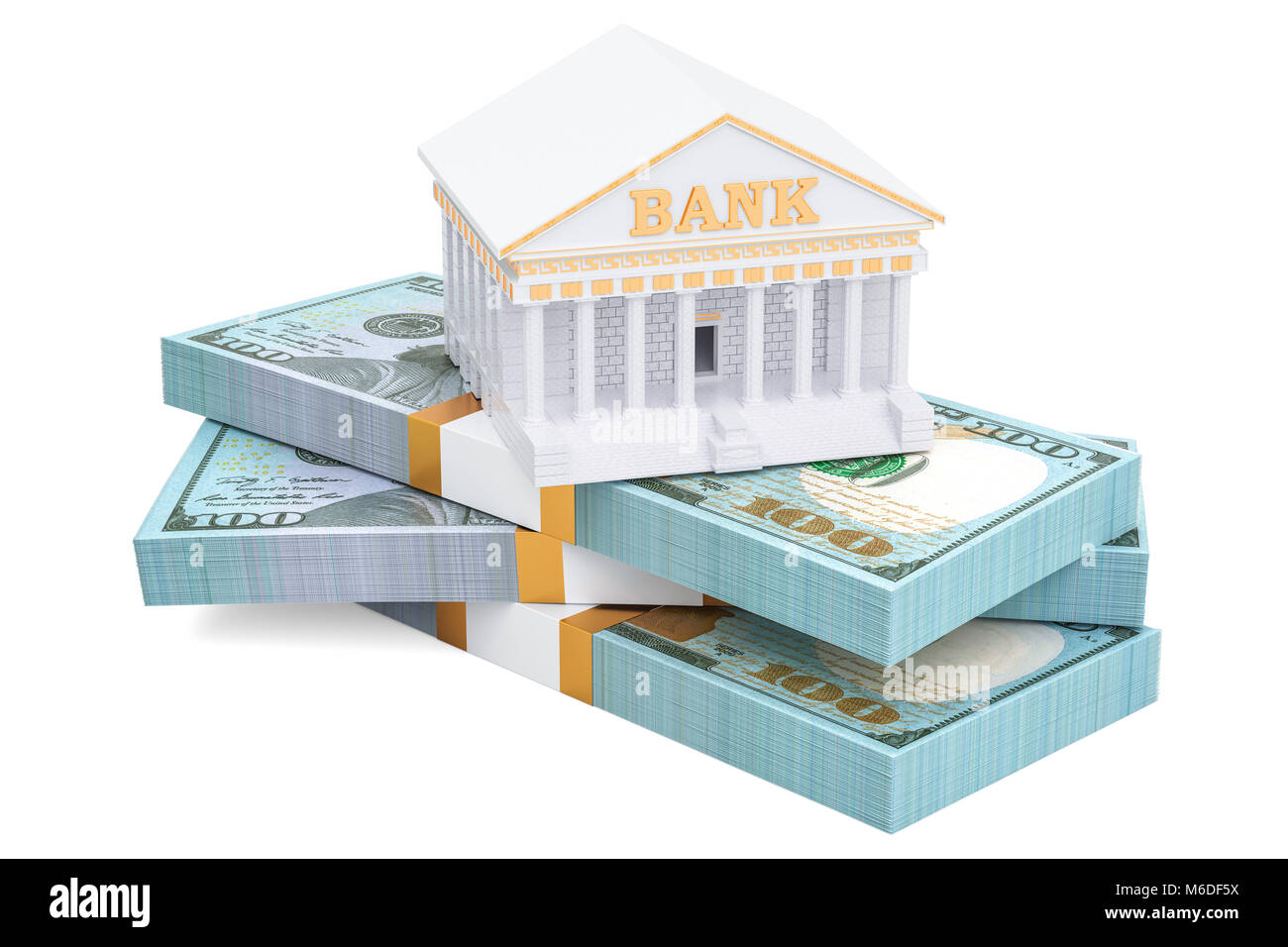 Banking concept with dollar packs, 3D rendering isolated on white ...