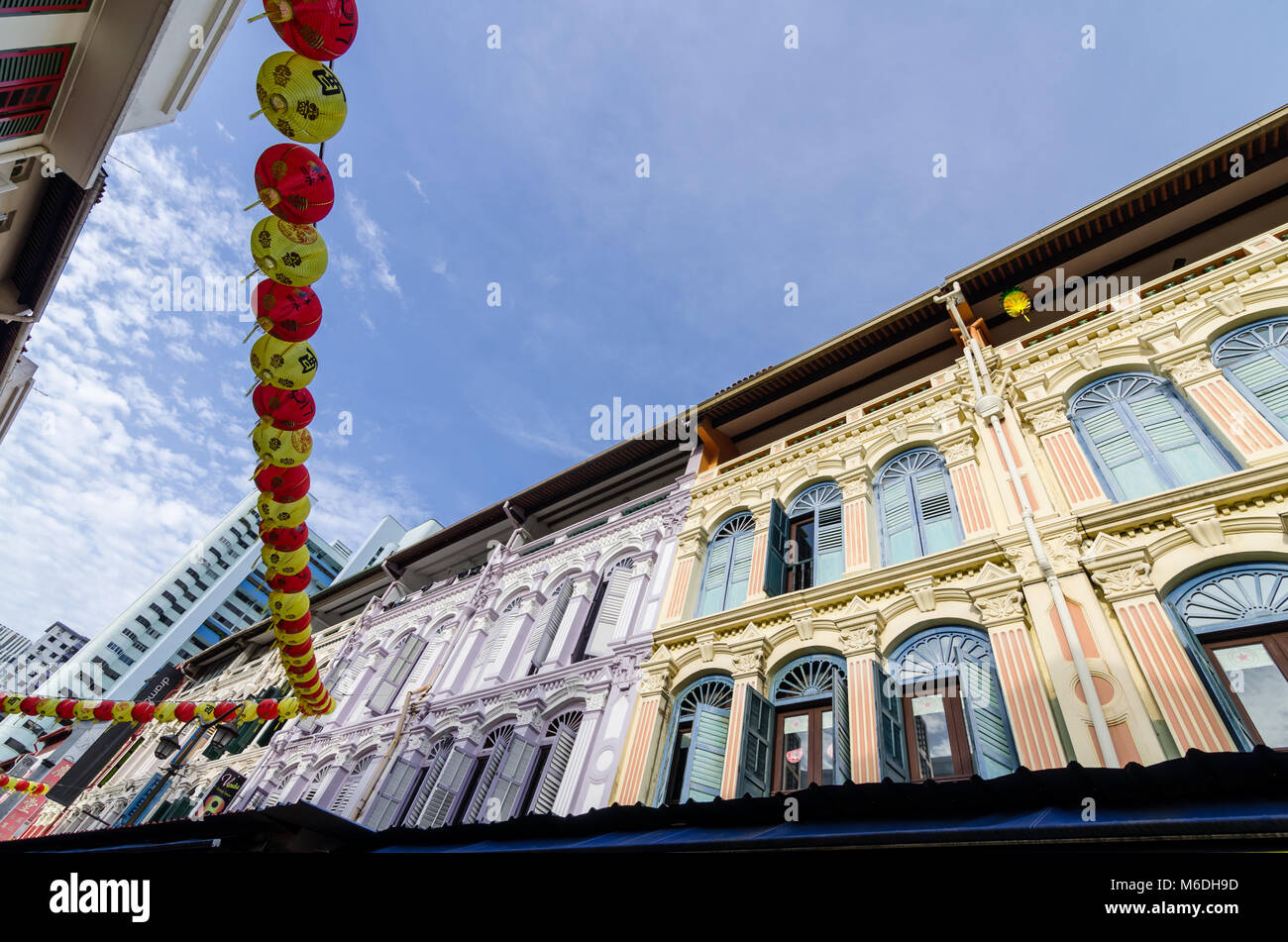Morning view of Singapore infamous Chinatown. Chinatown is a ethnic ...