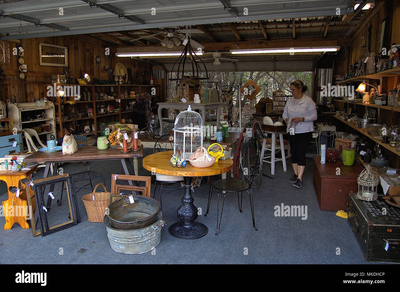 Booth in a flea market swap meet preparing for business Stock Photo - Alamy