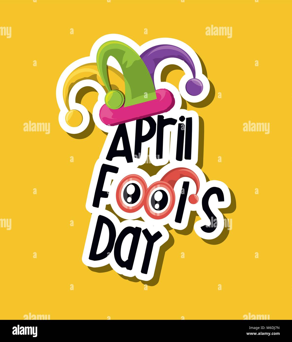 April fools day design with jester hat icon over yellow background ...