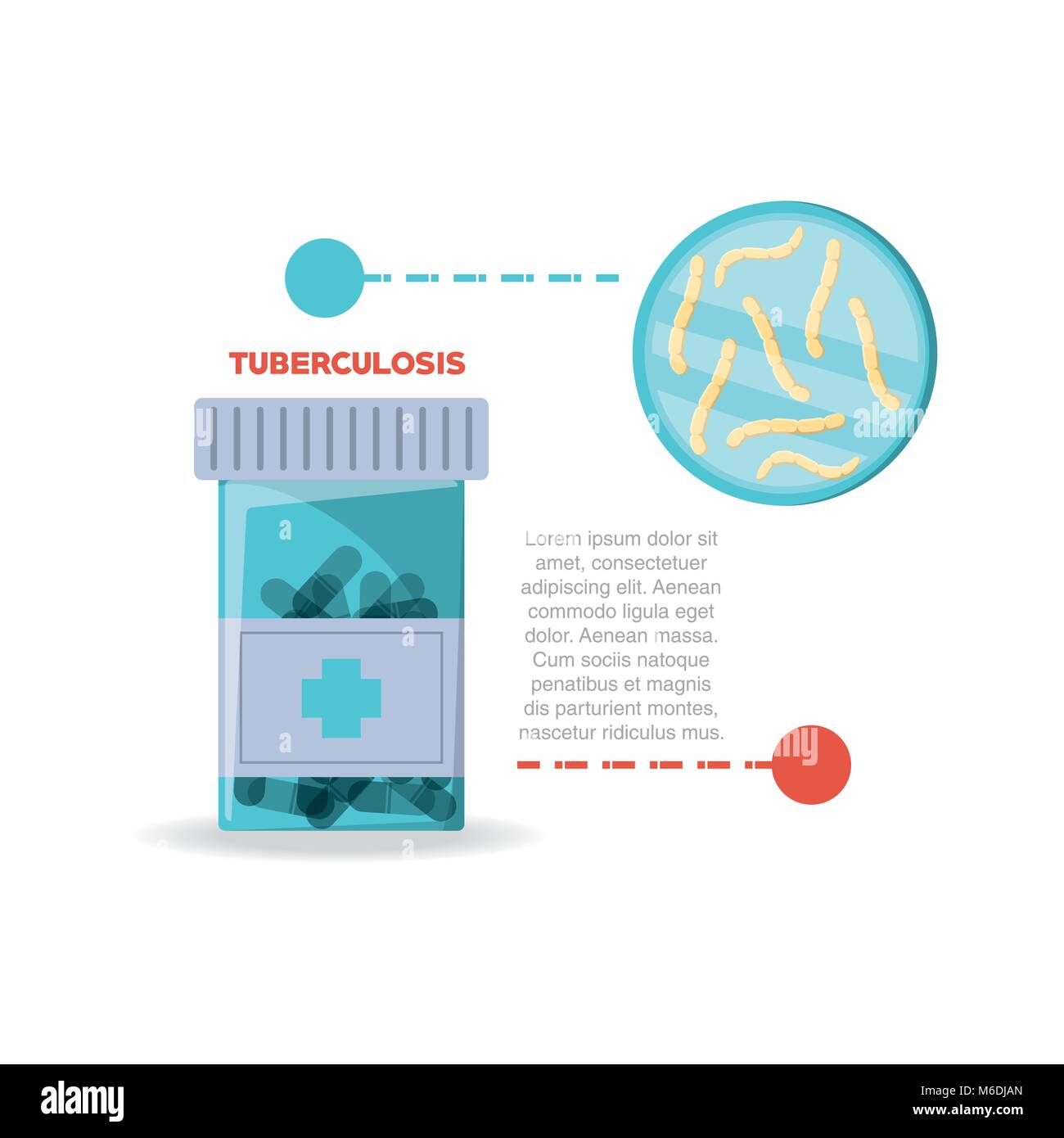 infographic of tuberculosis with pills bottle and bacterias over white ...