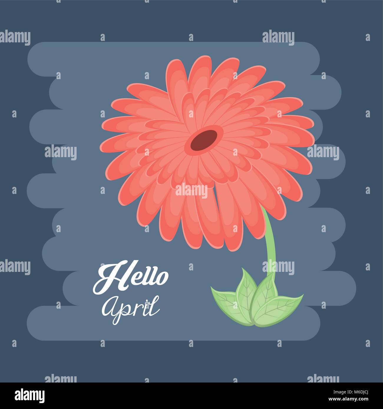 Hello april design with beautiful flower icon blue background, colorful ...
