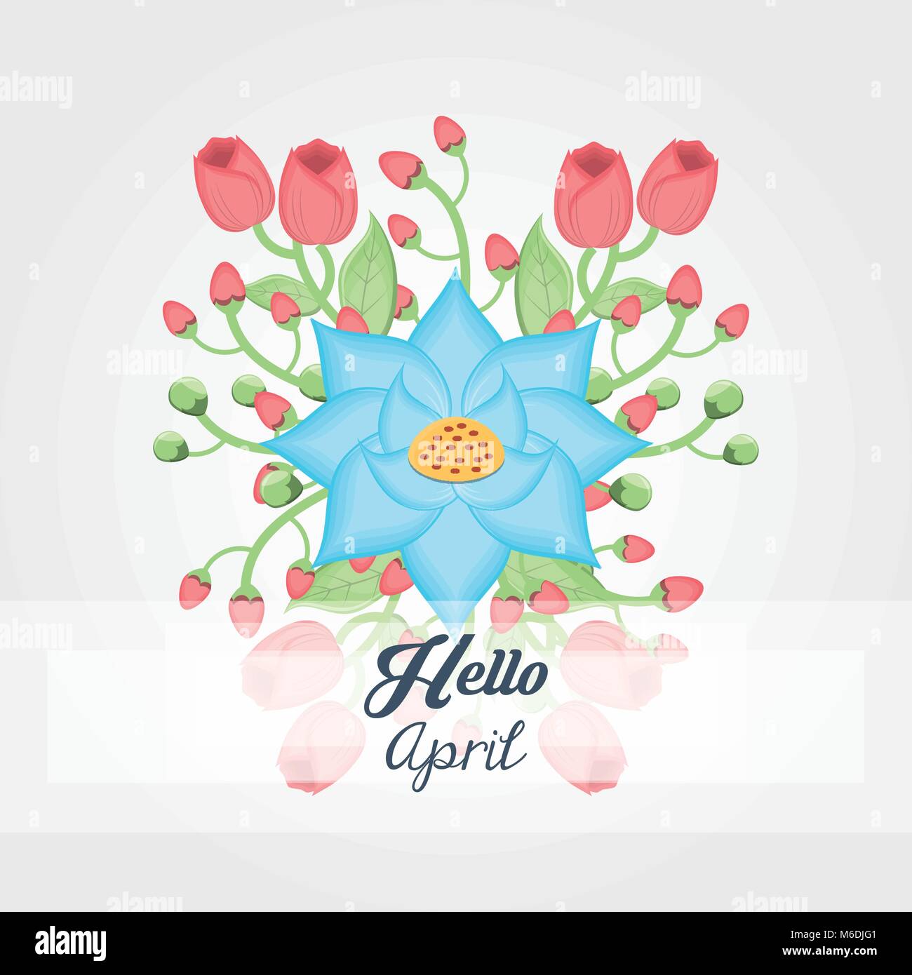 Hello april design with beautiful flowers icon over white background ...