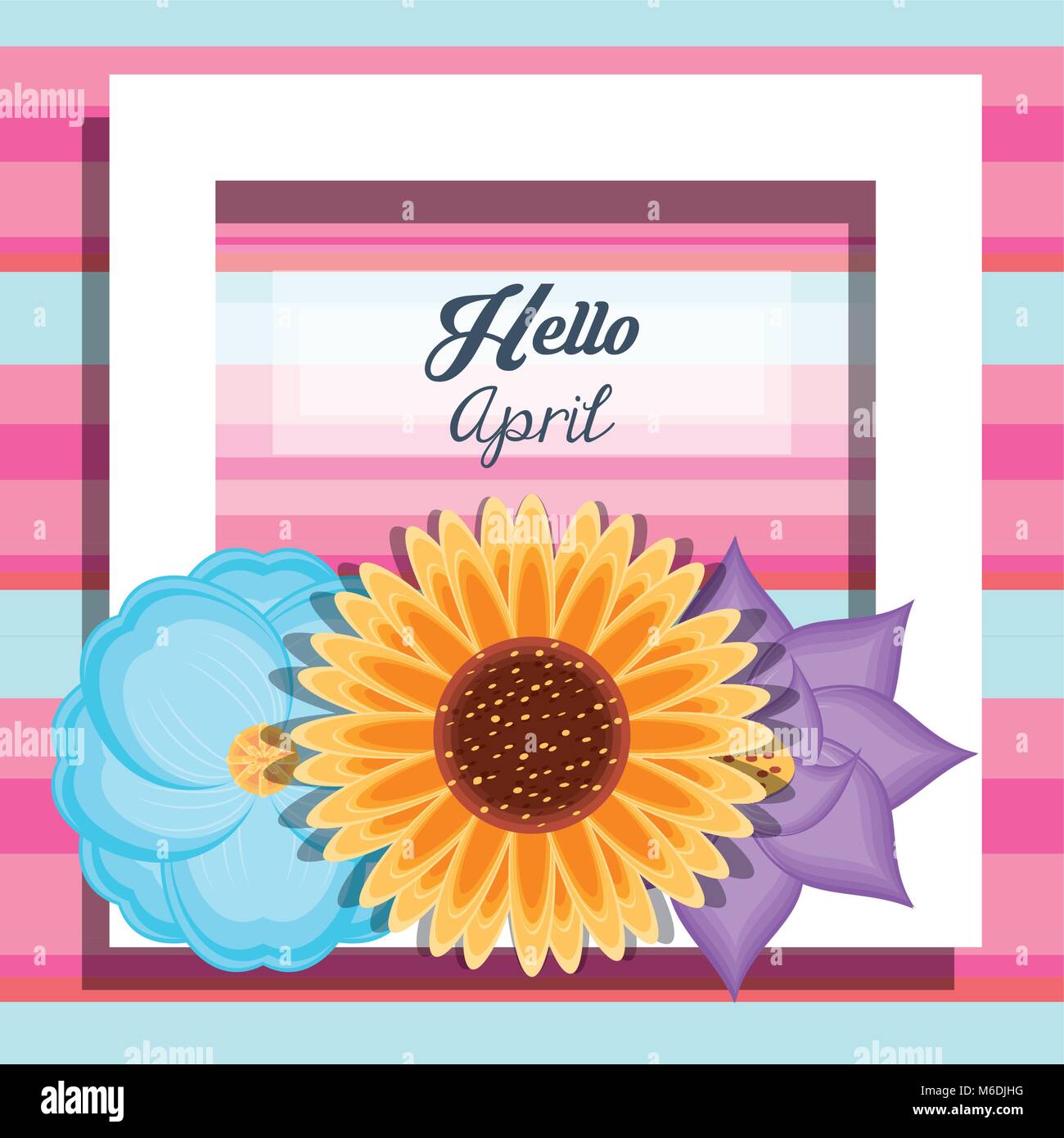 Hello april design with decorative frame with beautiful flowers over ...