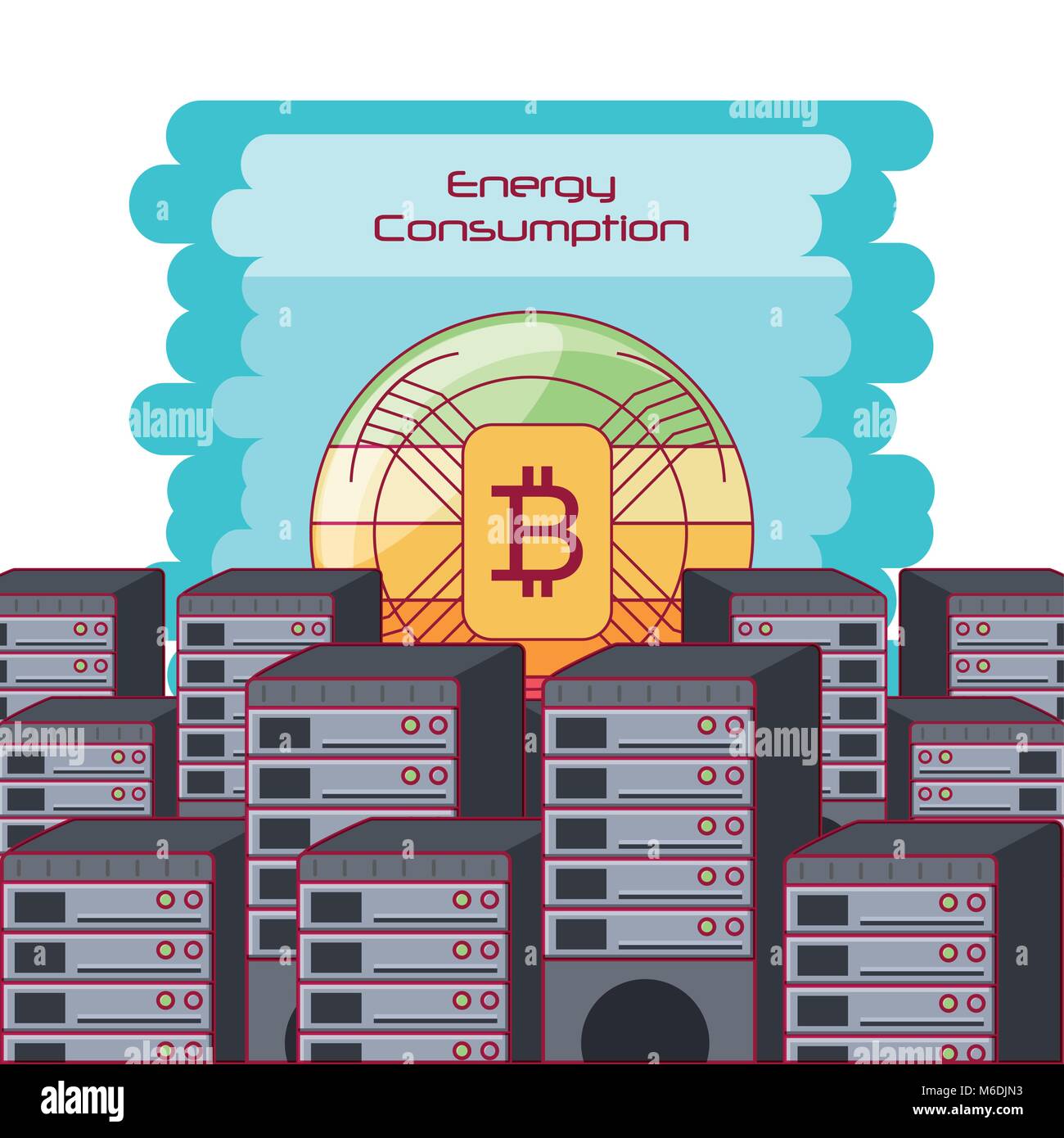 Energy Consumption design with bitcoin symbols and data servers over ...
