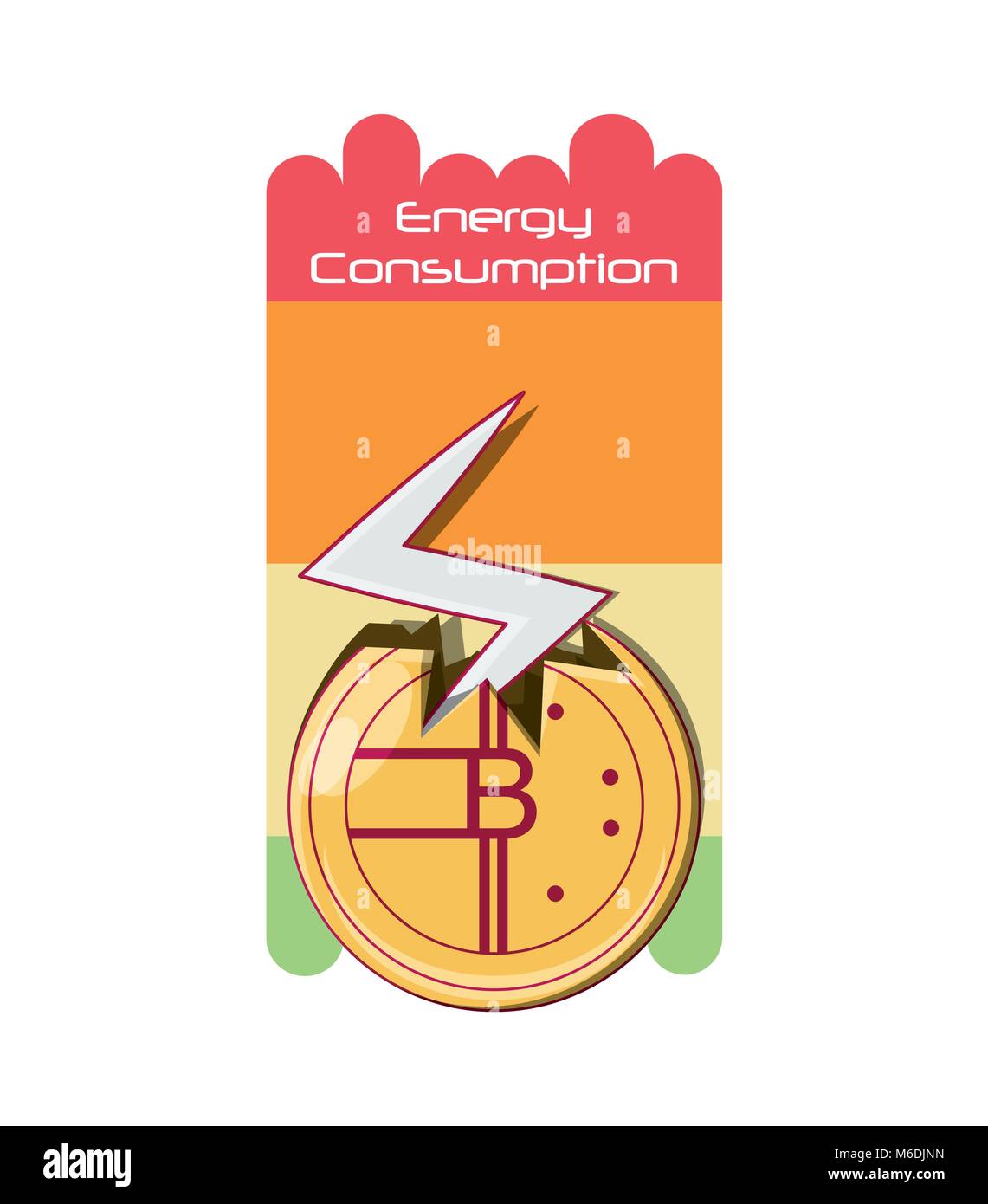 Energy Consumption design with thunder and bitcoin symbol on energy bar ...