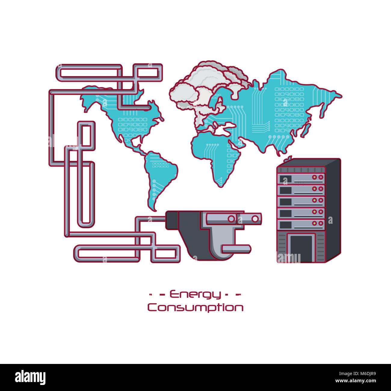 Energy Consumption design with world map with energy plug and data ...