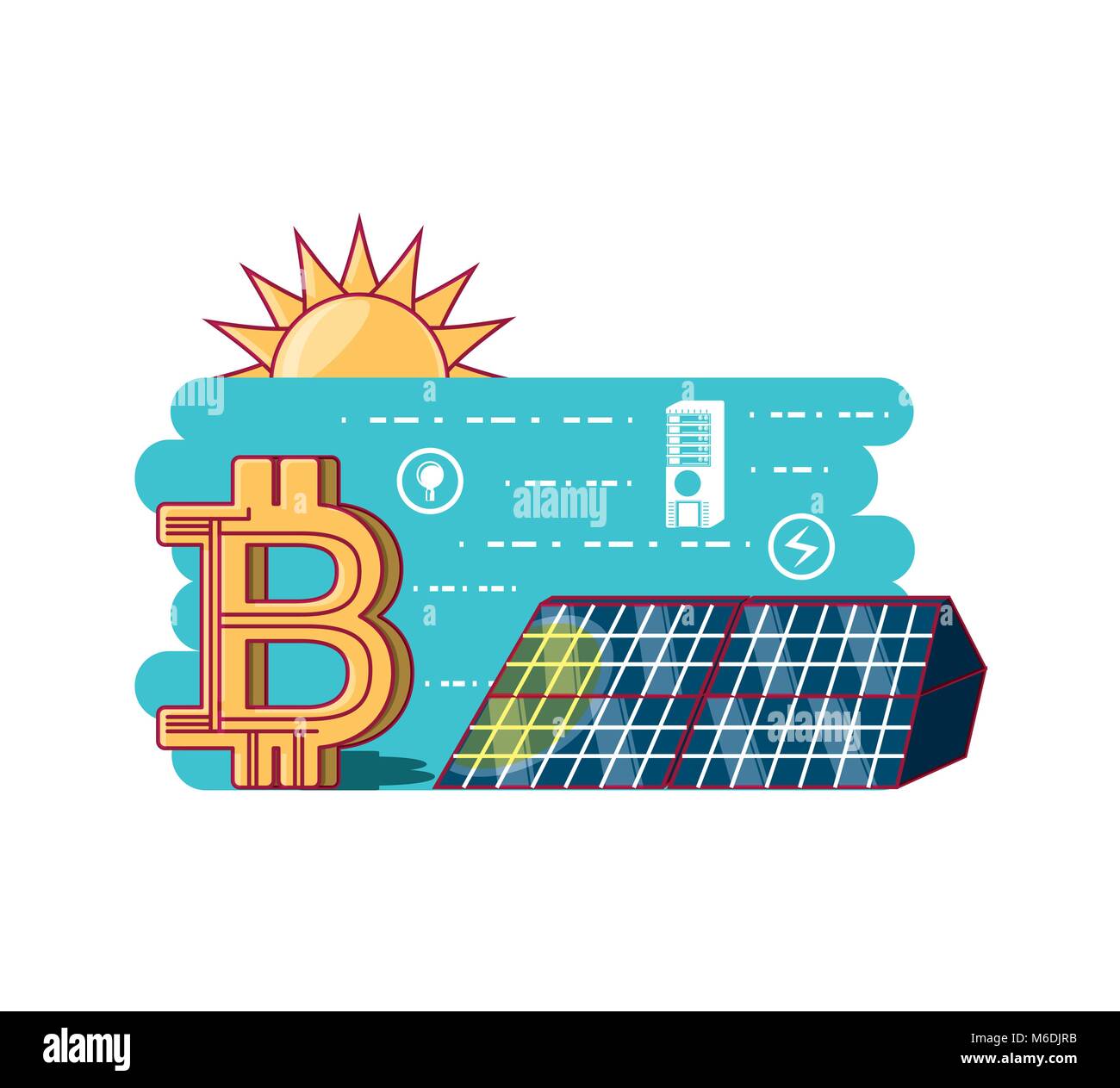 Bitcoin Energy Consumption design with solar panel and sun icon over ...