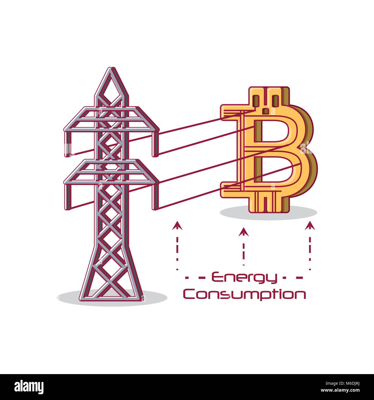 Energy Consumption design with energy tower and bitcoin symbol over ...