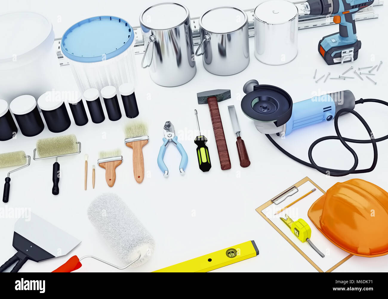 Tools for construction and renovation isolated on white background ...