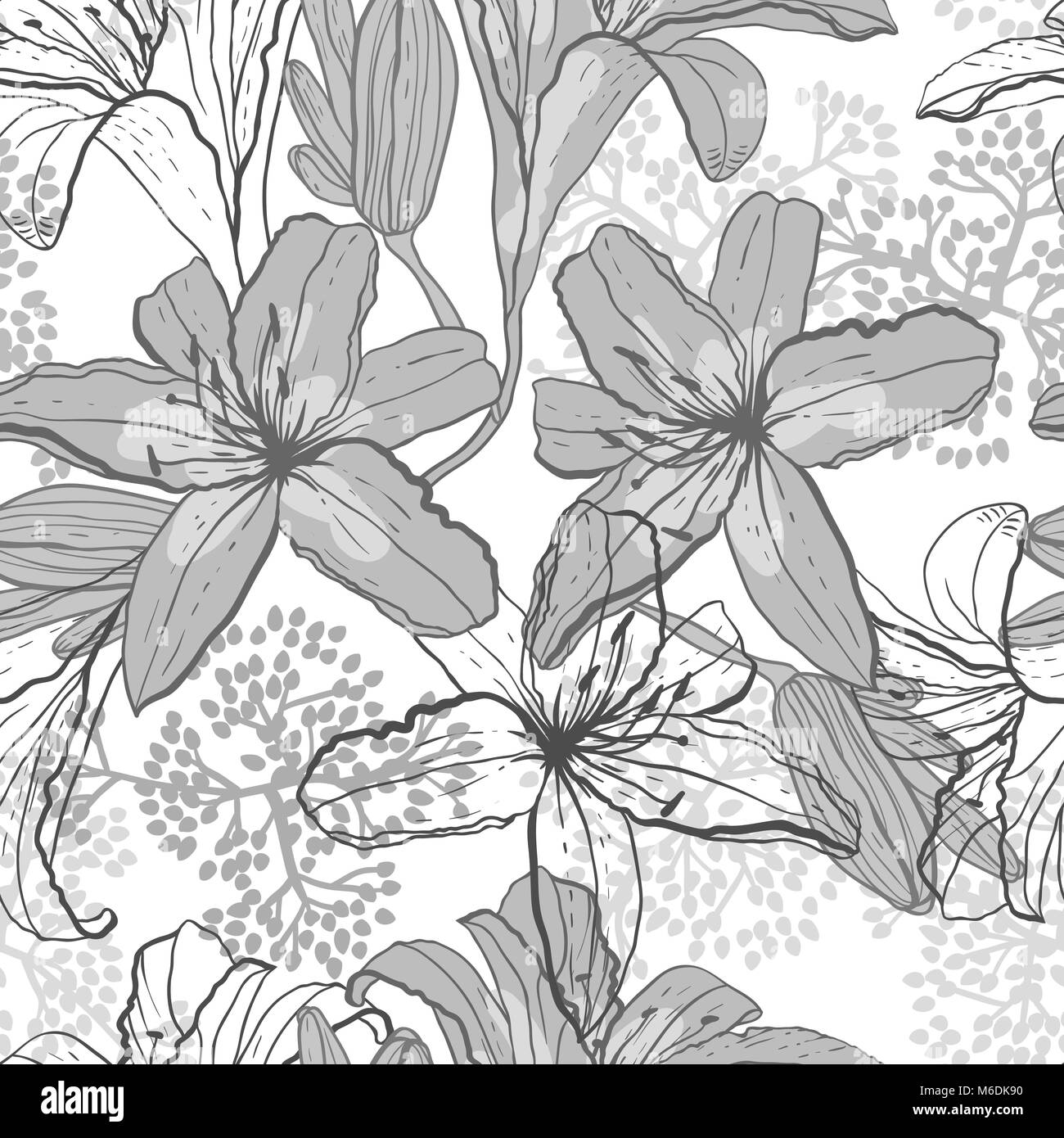 Beautiful seamless pattern with lilies, vector illustration Stock ...