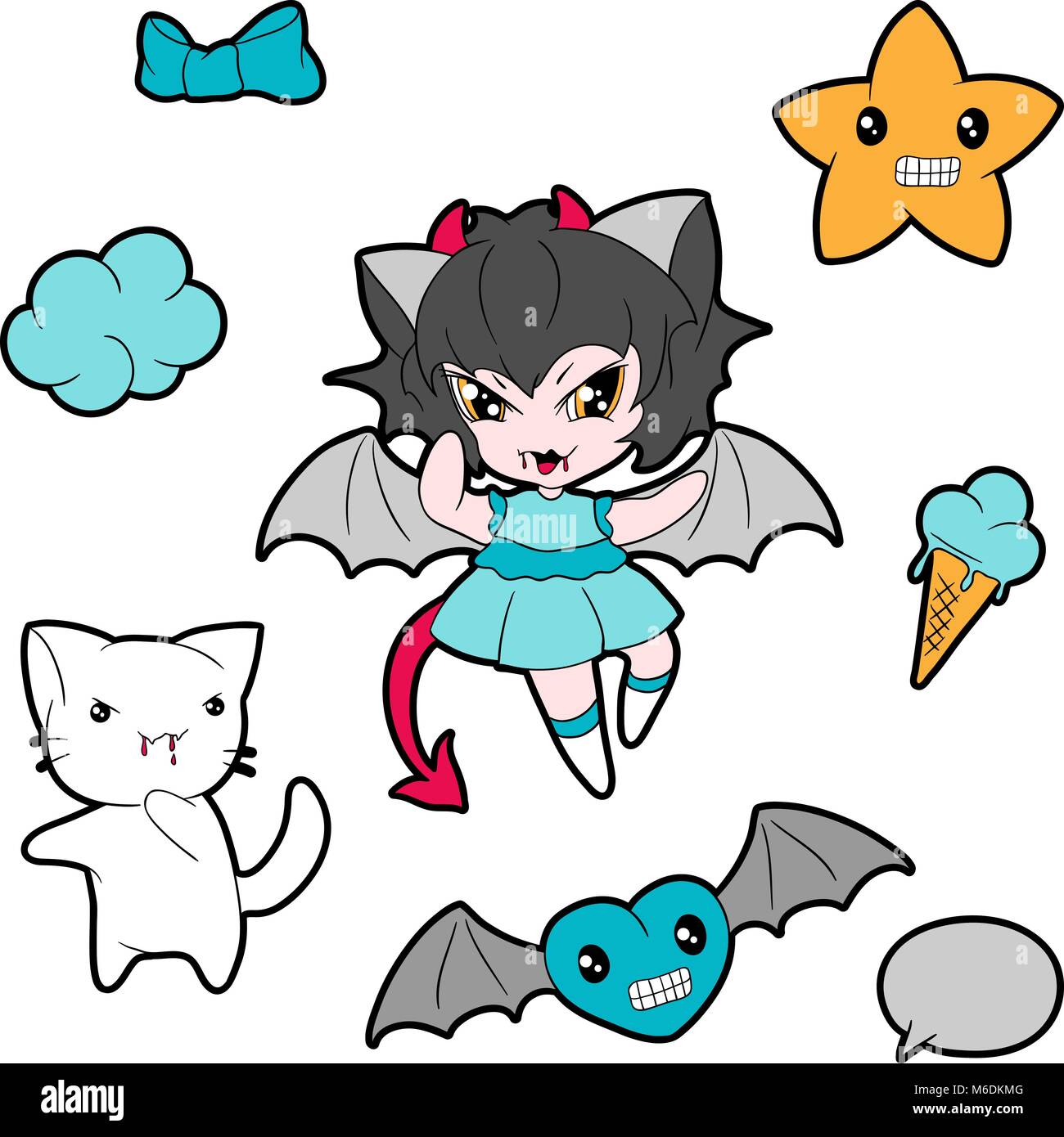 Collection of funny and cute kawaii characters Stock Vector Image & Art ...